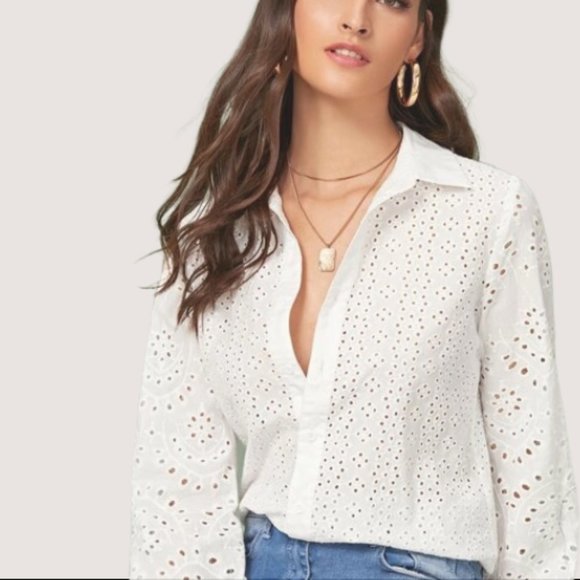 Berry Stylish | Tops | All Eyes On You White Eyelet Button Top Xsm ...